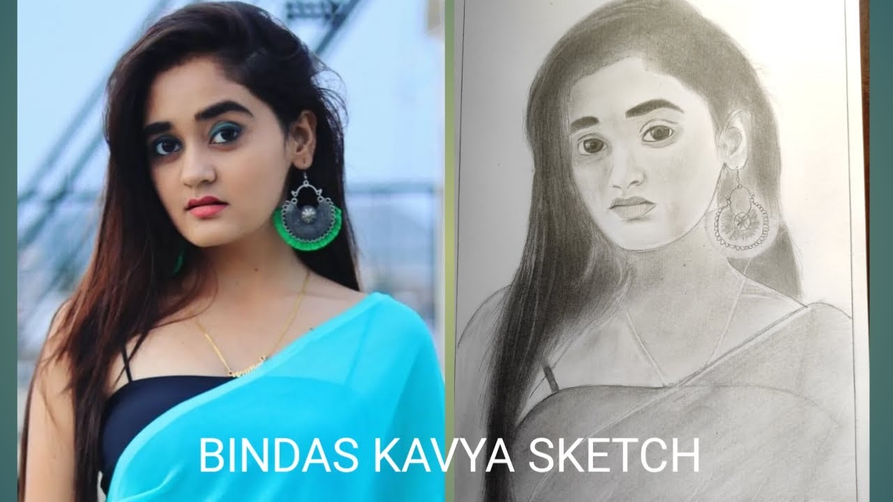 How to Draw Sketch of Bindas kavya step by step @BindassKavya - YouTube