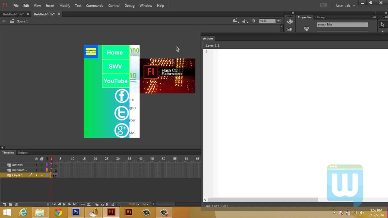 24.3- Animating Menu - Mobile Apps Development Tutorials Adobe Flash ...