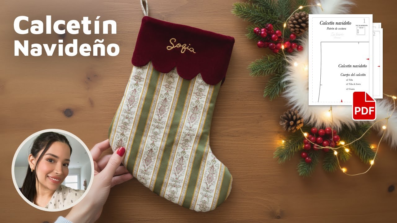 Cose un lindo calcetín navideño con forro y nombre bordado! (Navidad ...