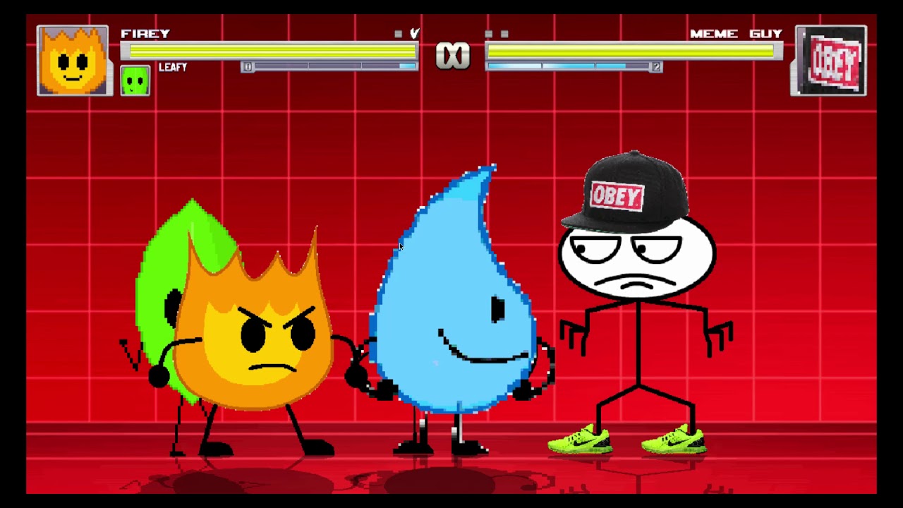 MUGEN BFDI Firey leafy teardrop and coiny vs meme guy - YouTube