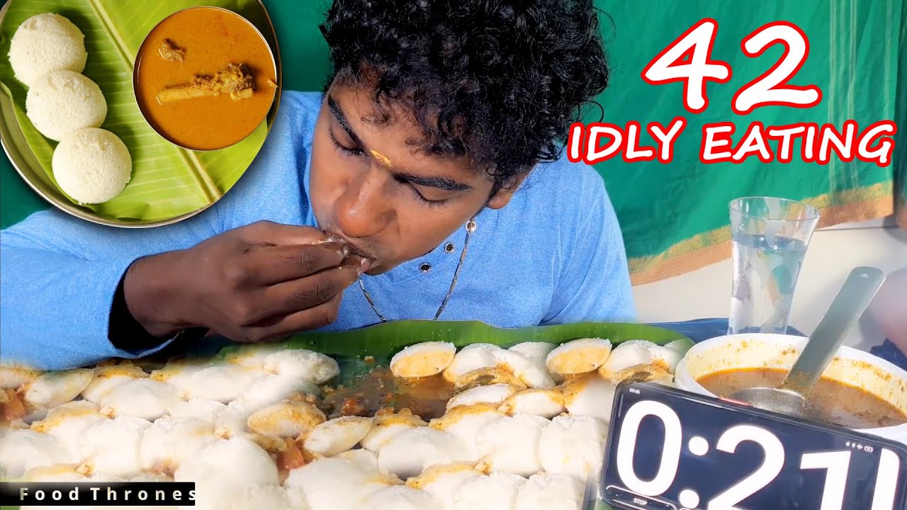 42 MINI IDLI WITH MUTTON PAAYA SOLO EATING SHOWWWW..| FOOD THRONES ...