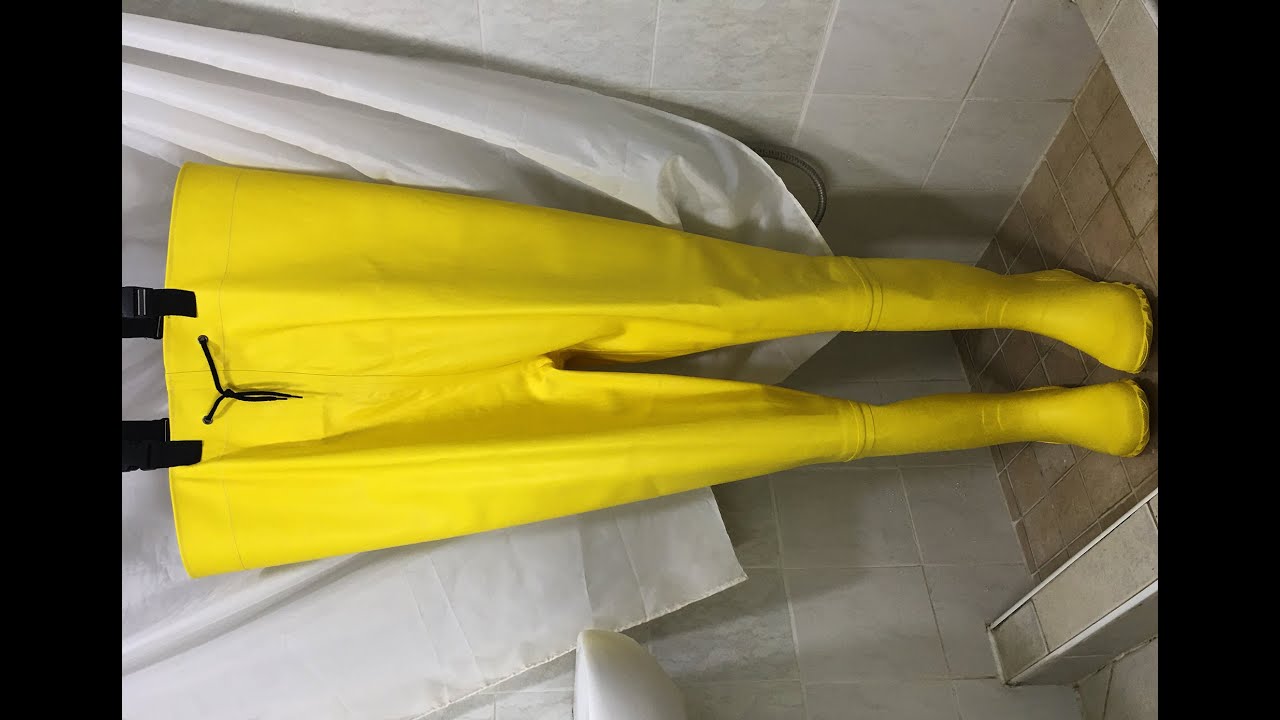 VERY HEAVY RUBBER THICK SOFT UNLINED YELLOW WADERS GUMMIANZUG WATHOSE ...