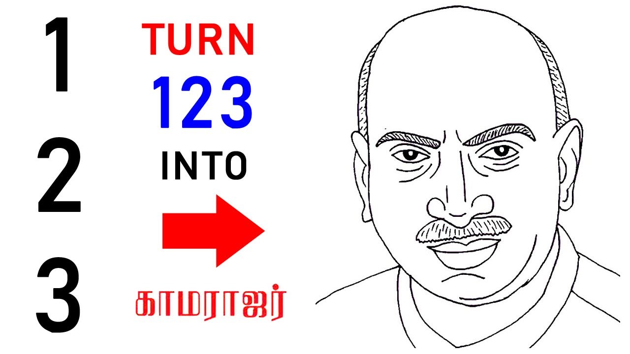 Turn 123 into Easy Kamarajar drawing step by step outline - YouTube
