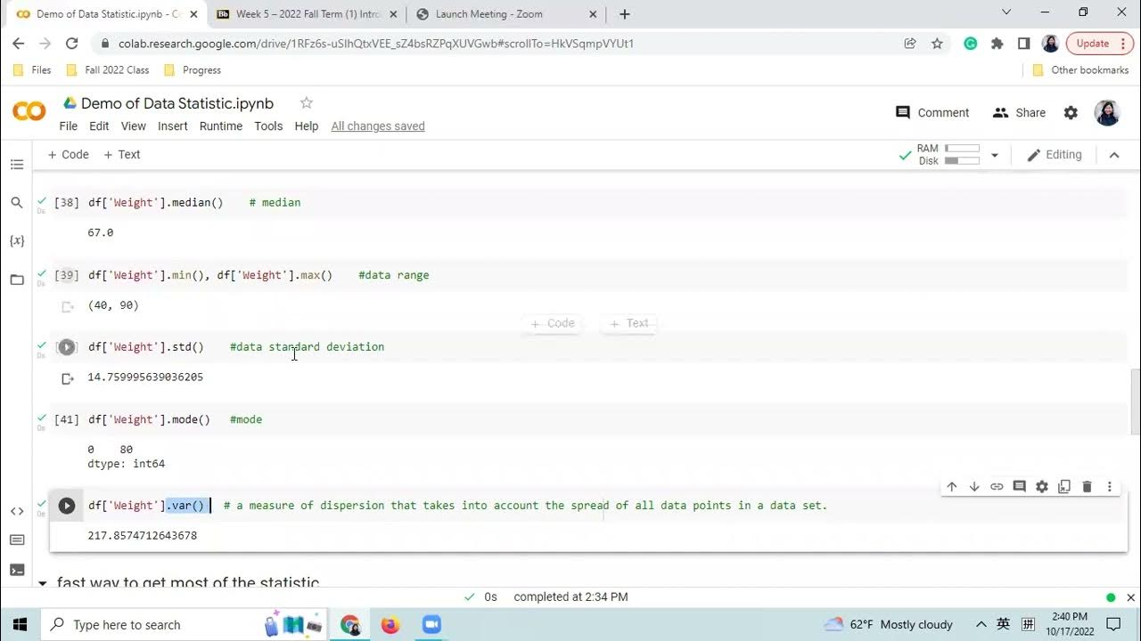 Calculate the mean, mode, median, range, interquartile range, variance ...