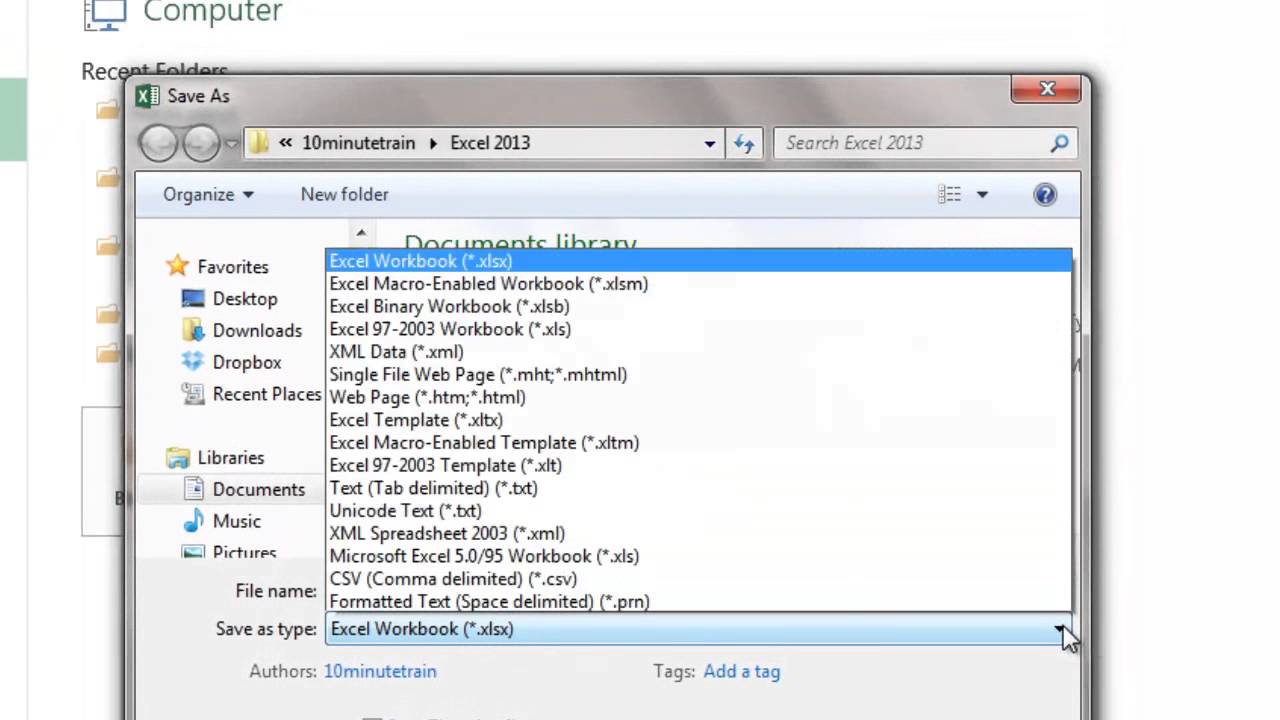 Excel 2013 Tutorial 3: Save options - YouTube