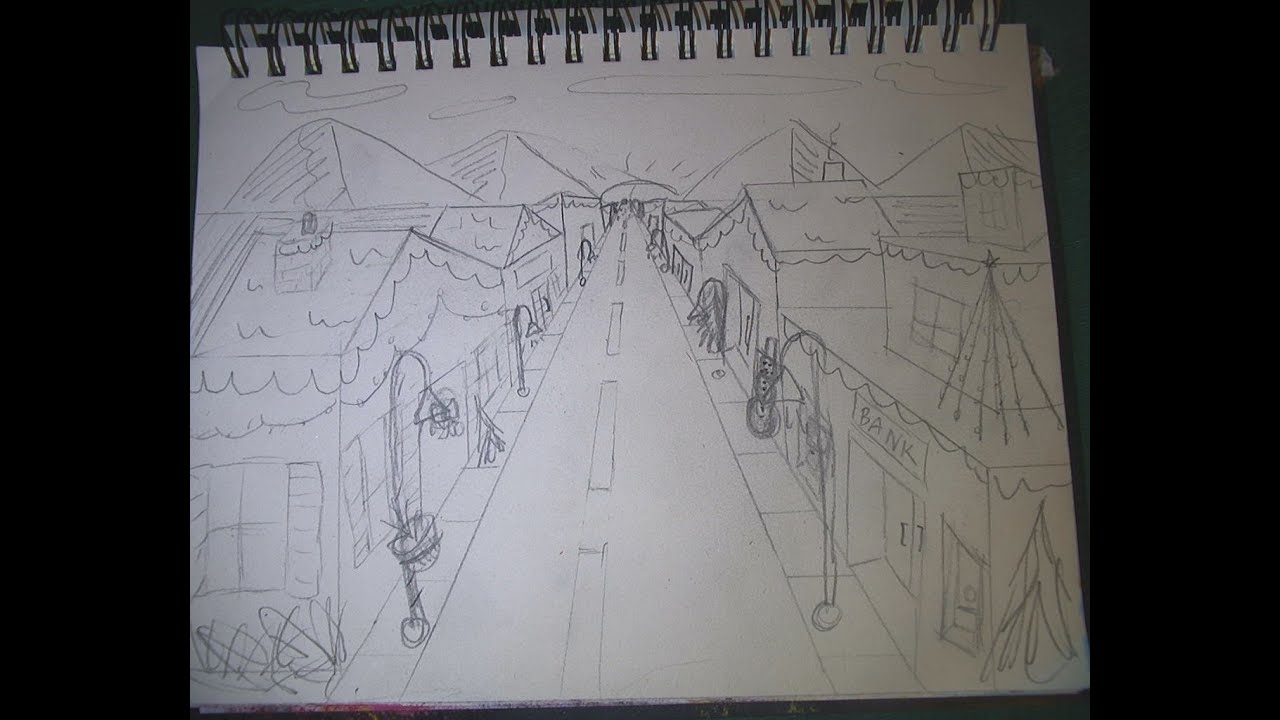 How-To Winter Street in 1 Point Perspective - YouTube