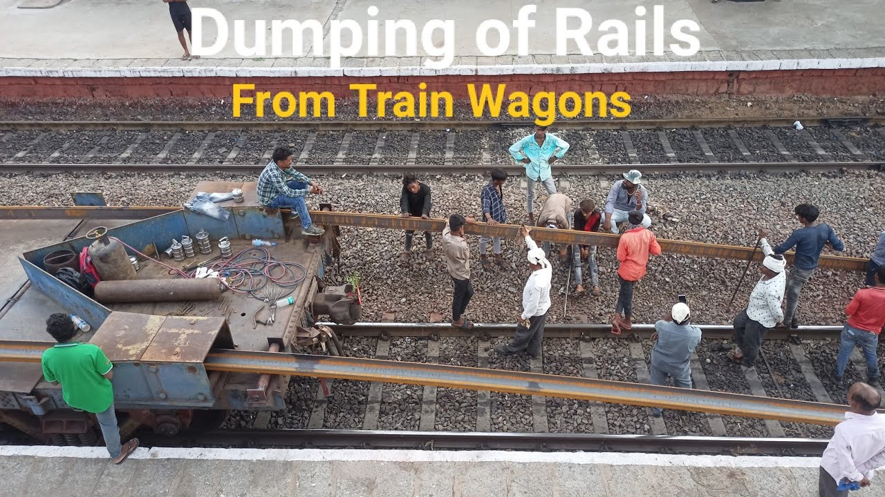 Dumping of #rails from #train #wagon ll New railway Track - YouTube