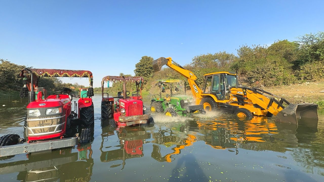 Washing My New JCB 3DX XPERT ECO MAX BS5 With John Deere Mahindra 575 ...