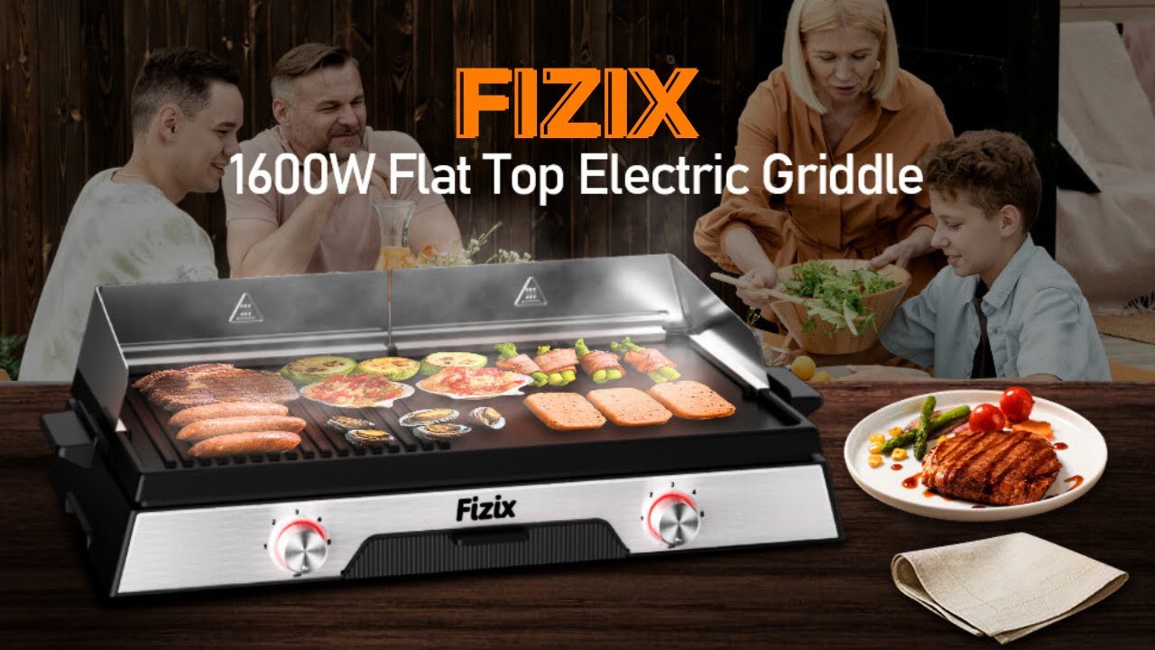 Fizix 1600W Electric Griddle | Electric Flat Top Griddle Non-Stick ...