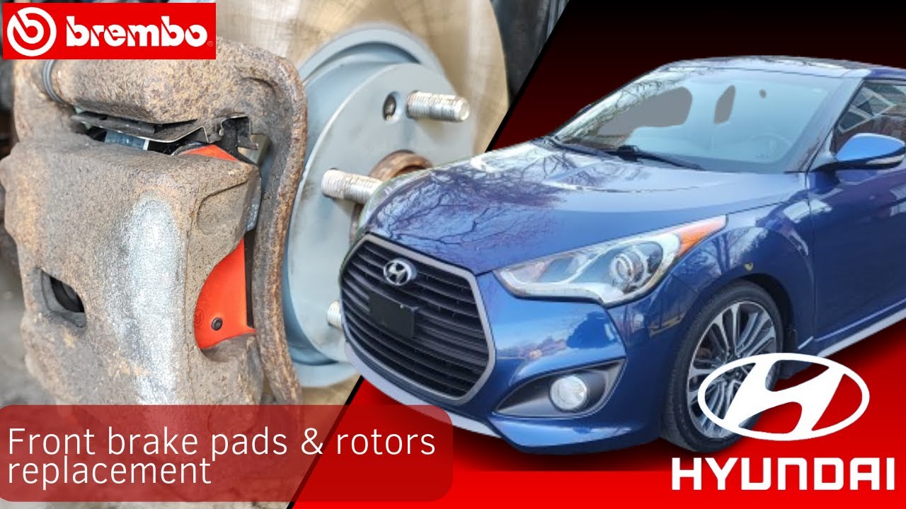 How to replace Front brake pads & rotors Hyundai Veloster Turbo 2016 🔧 ...