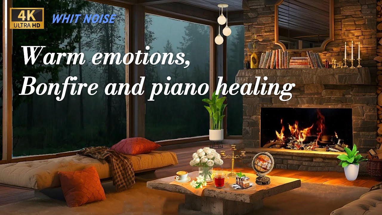 [🎧 ASMR & Meditation Music] Warm emotions, fireplace and piano healing ...