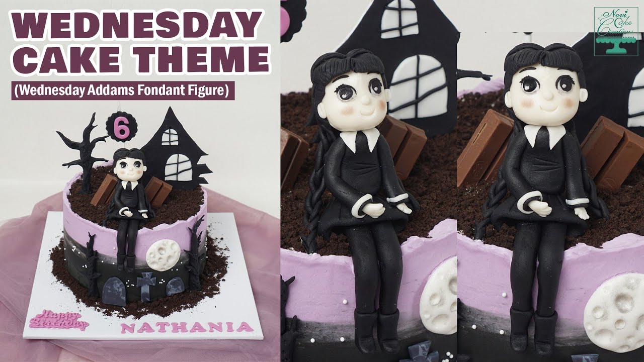 Wednesday Cake Theme (wednesday addams fondant figures) - YouTube