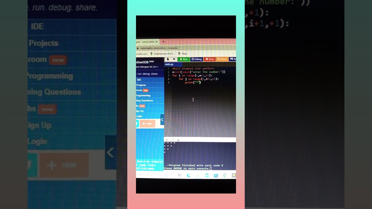 Write A Python Program And Print Half Diamond Star Pattern YouTube Write A Python Program And Print Half Diamond Star Pattern YouTube