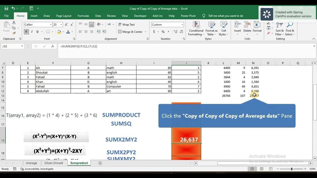 How in Excel's SUMPRODUCT, SUMSQ,SUMX2MY2,SUMX2PY2,SUMXMY2,IMSUM SERIESSUM Formula working - YouTube