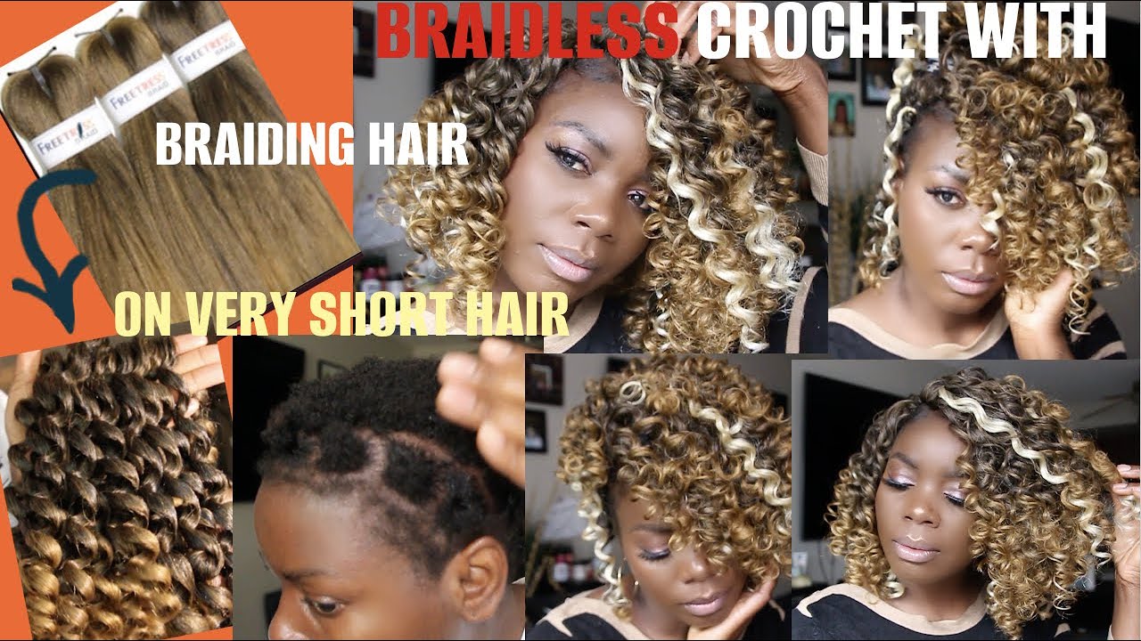 3 Braid Less Crochet On Short Hair Using Braiding Extension Curled From Scratch Crochet