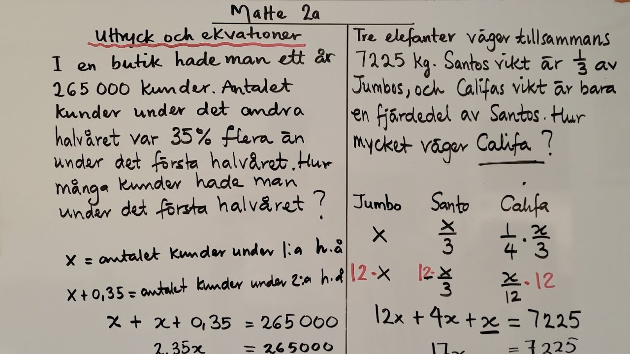 Matte 2a. Uttryck och ekvationer - YouTube