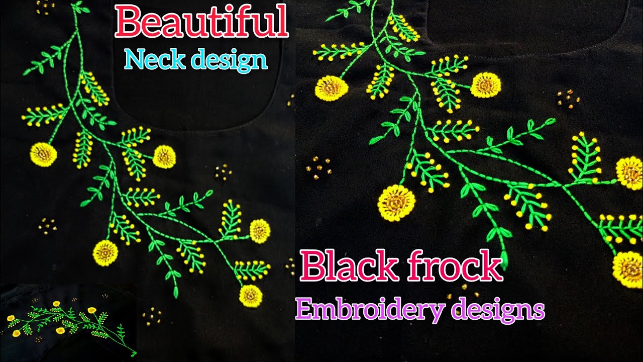 Beautiful black frock neck hand embroidery design with beads| neckline ...
