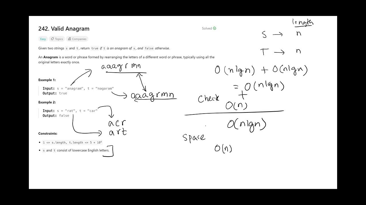 Leetcode 242 Valid Anagram Youtube