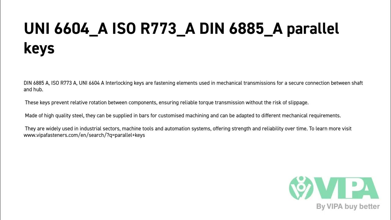 UNI 6604_A ISO R773_A DIN 6885_A parallel keys - YouTube