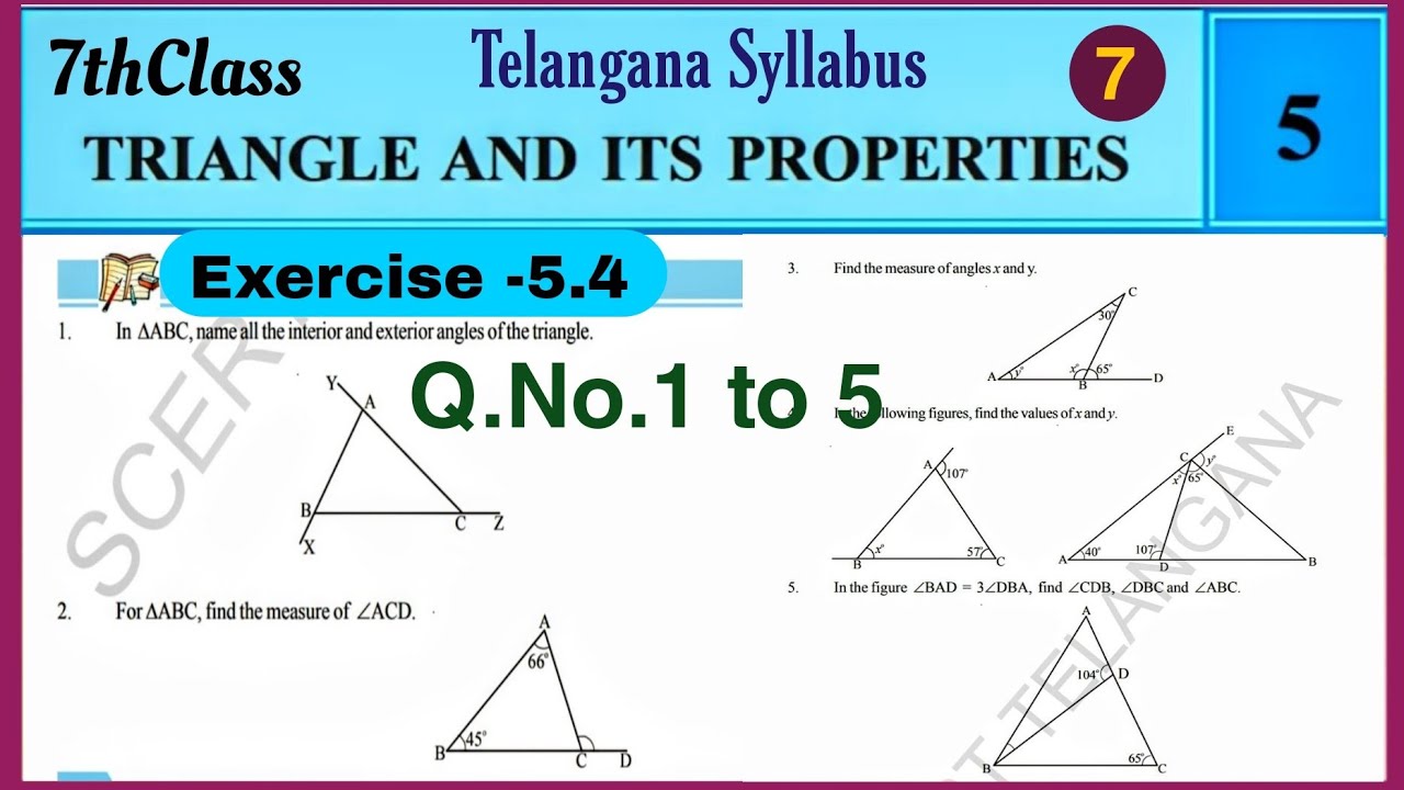 TS, 7thClass, Triangle and its properties, Exercise -5.4,Q.No.1 to 5 ...