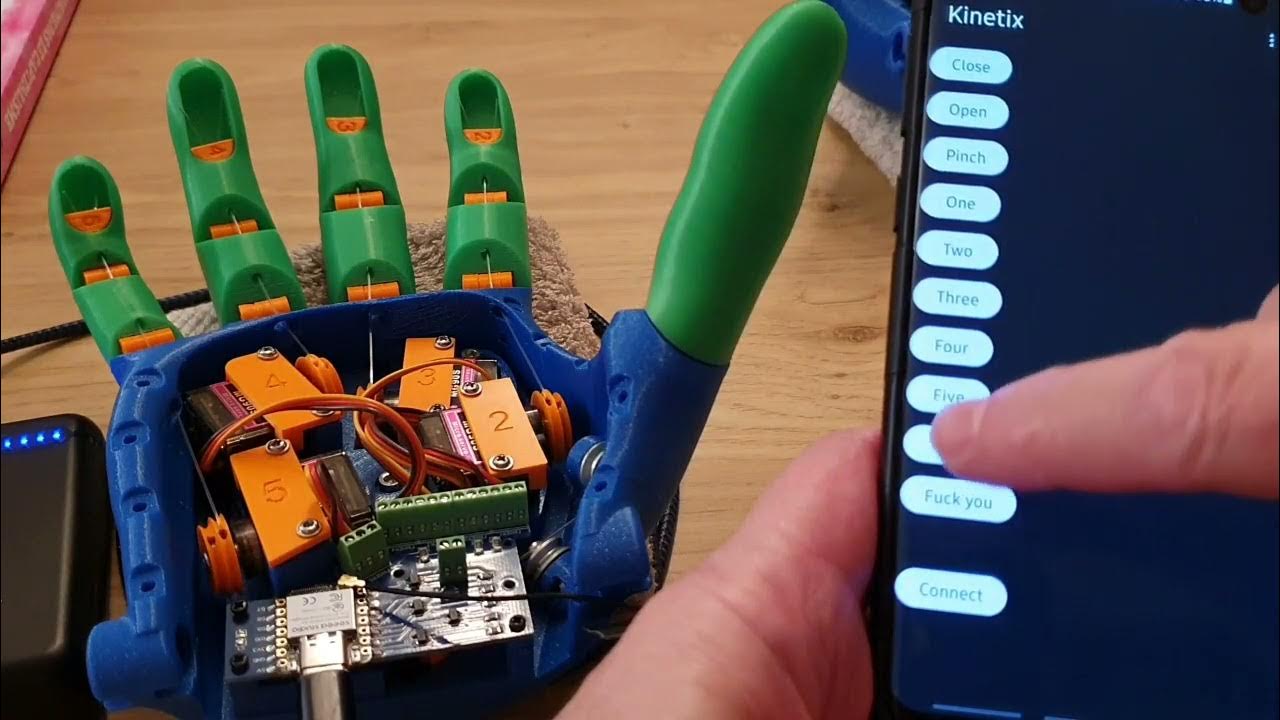 Bluetooth controlled motorized 3D printed hands, with 5 servos and 1 esp32 - YouTube