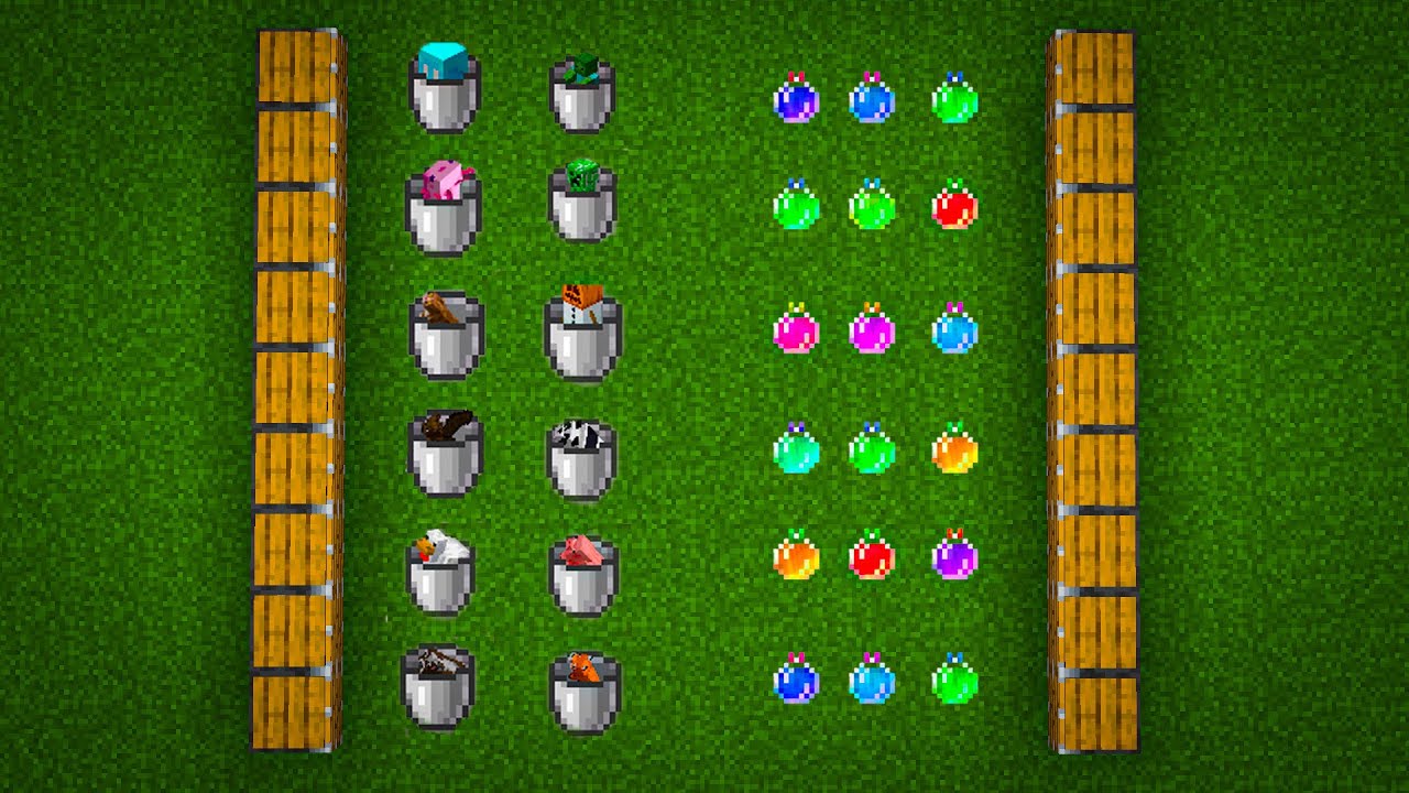 X500 all potions and all mobs in buckets in minecraft combined - YouTube