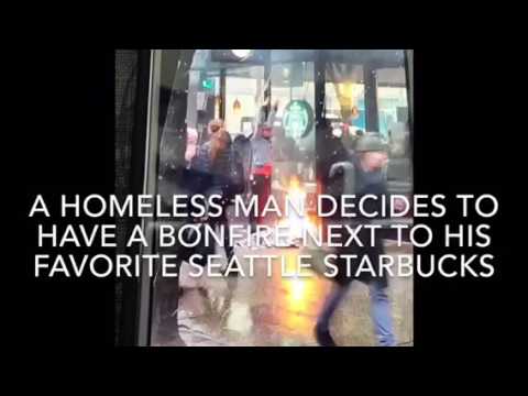 Homeless Man has bonfire outside Seattle Starbucks - YouTube
