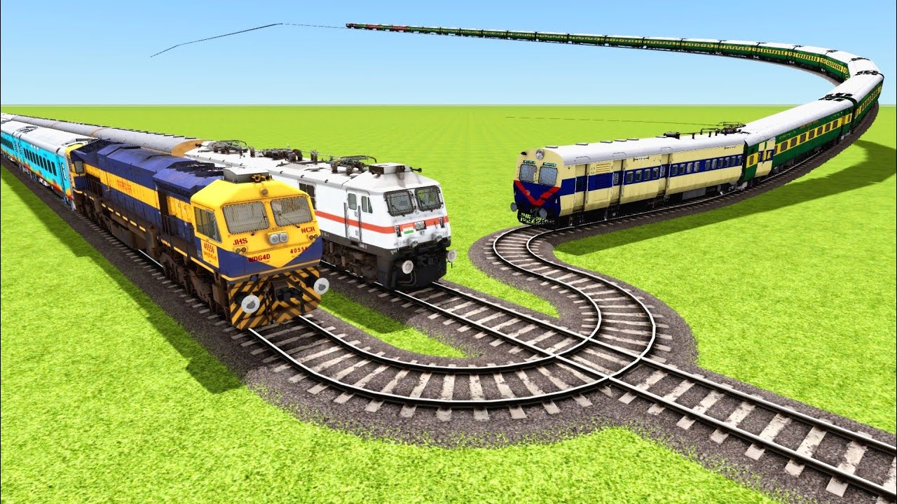 THREE TRAINS VS UNBELIEVABLE CURVES AND SHARP RAILROAD TRACKS ️ Train ...