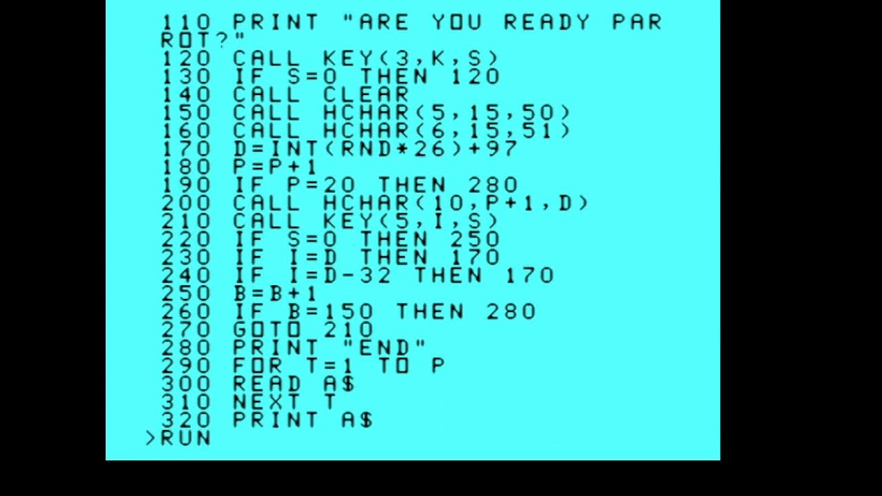 Ti99/4A Typed in Game from the Book Tantalizing games (Parrot) - YouTube