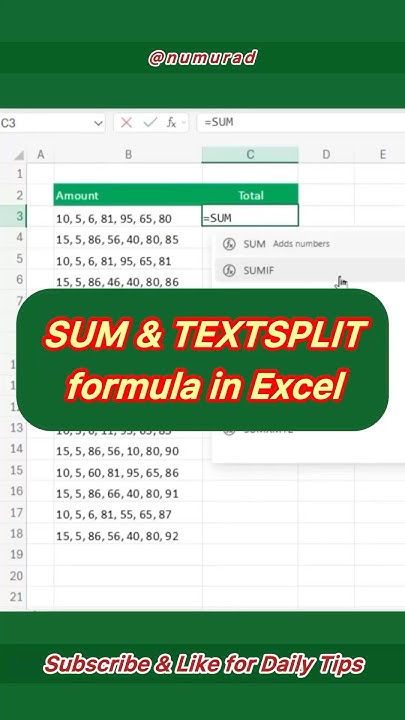 Sum and Textsplit in Excel | NU MURAD | Excel - YouTube