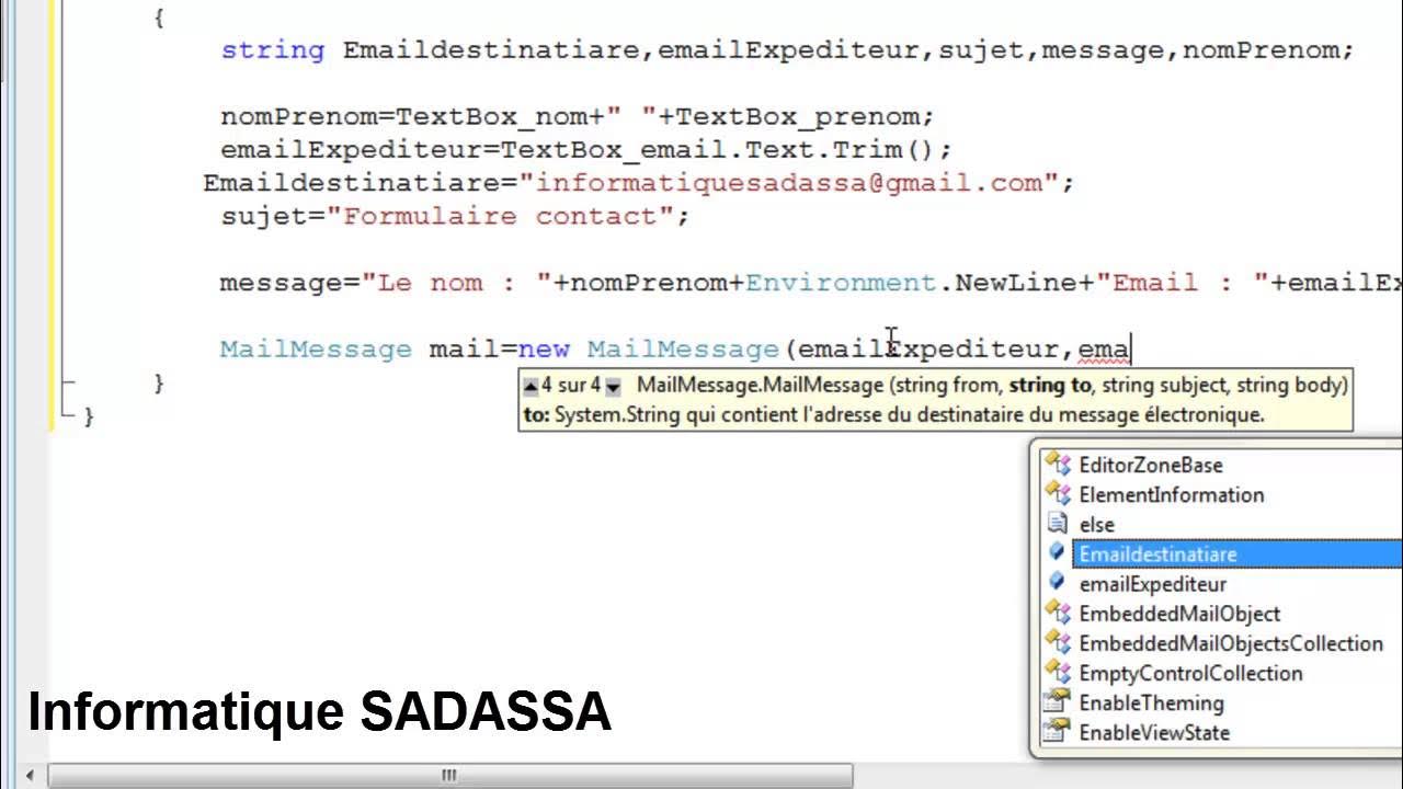 9-Créer un formulaire de contact de votre site web en utilisant ASP.NET_C# - YouTube