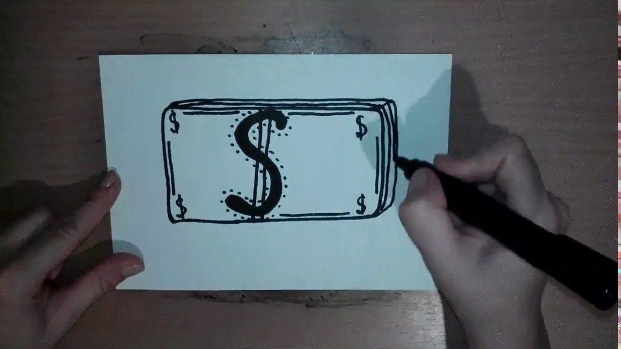 Как нарисовать пачку долларов - Como dibujar un signo de dolar Как ...
