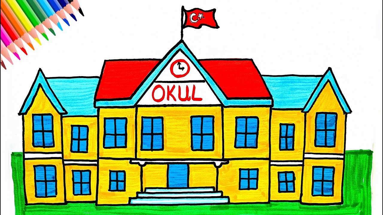 Kolay Okul Çizimi 🏫 Okul Çizimleri - Okul Resmi Nasıl Çizilir? - Okul ...