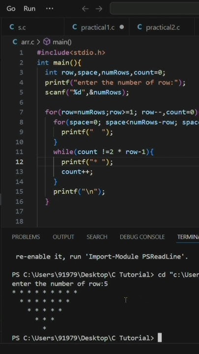 Reverse Pyramid Pattern in C #clanguage #codebuddy #programmingcourse # ...