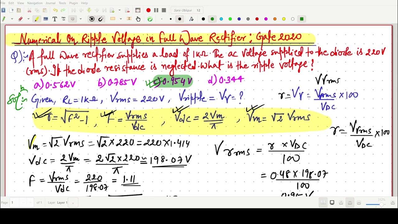 Ripple Voltage Calculation in Full Wave Rectifier: Gate 2020 ECE - YouTube