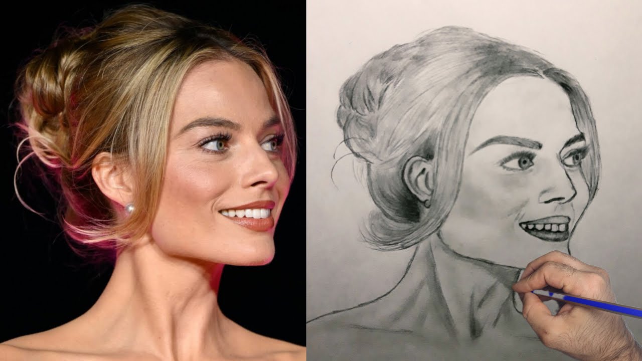 margot robbie pencil sketch|How to draw barbie|pencil sketch - YouTube