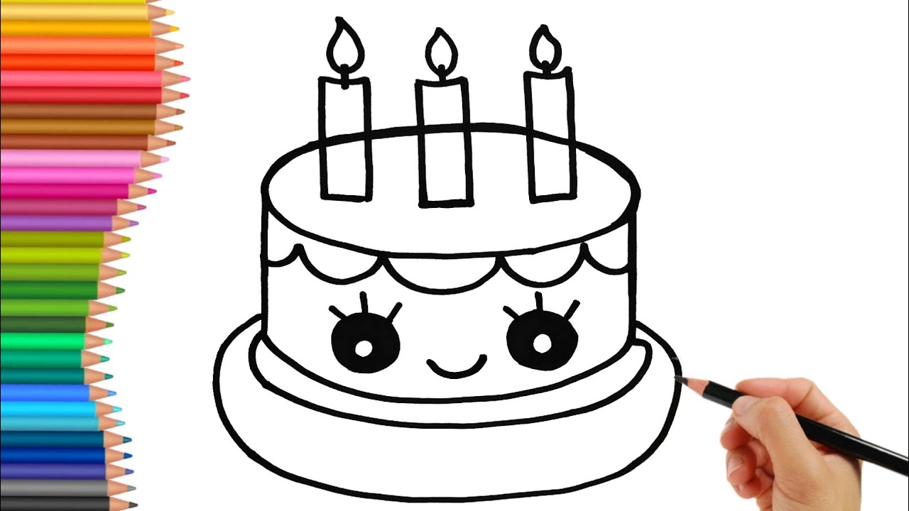 Chocolate birthday cake drawing,painting colour for kids,toodles ideas ...