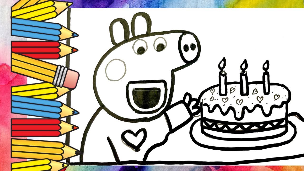 Peppa pig 🐷 Surprise Birthday Drawing And Colouring For kids🎂🍫 - YouTube