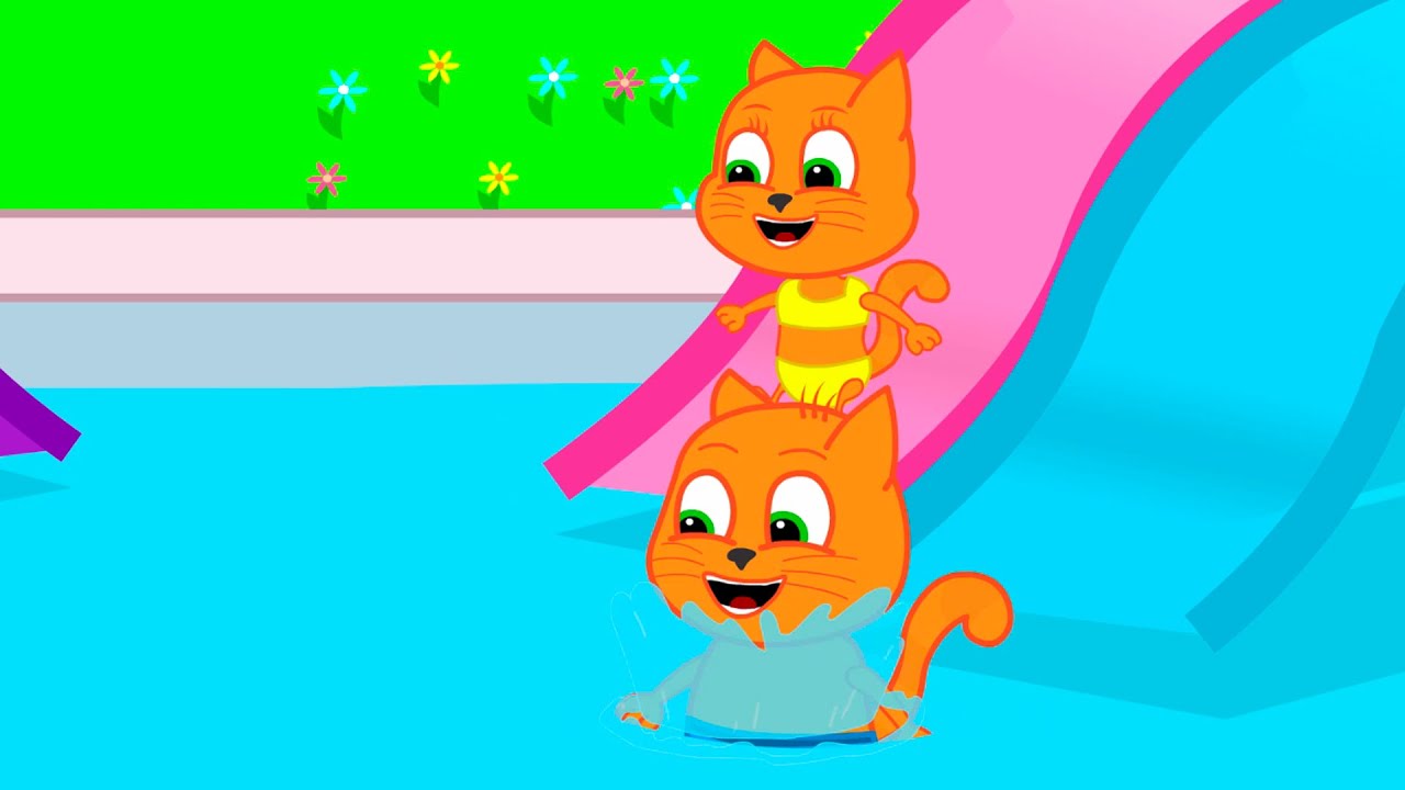 Cats Family in English - Water Slides Cartoon for Kids - YouTube