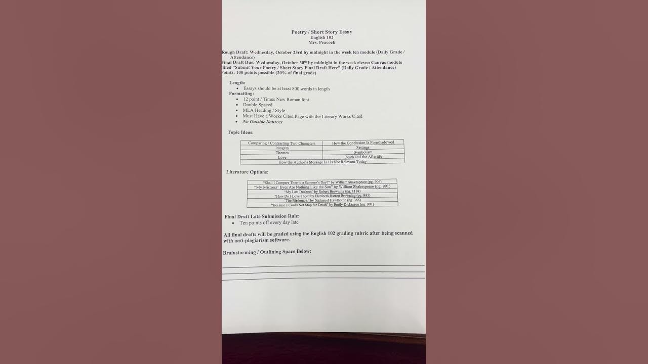 Poetry and Short Story Essay - YouTube