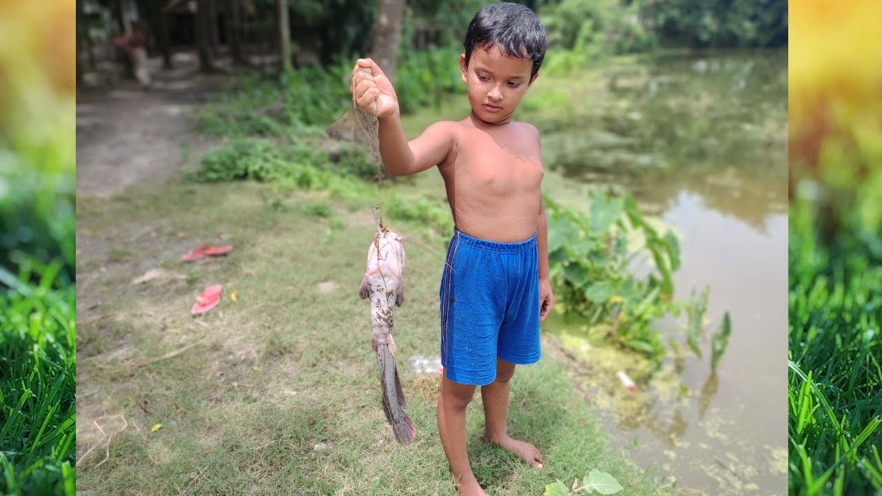 Amazing Fishing | Little Boy Catching Fish By Hook Wow!!Big catfish ...