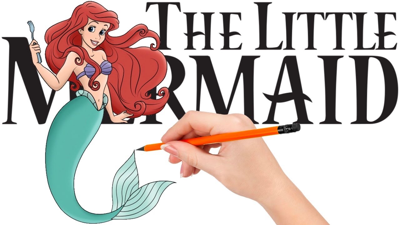 How to draw Ariel holding a dinglehopper (fork) - The Little Mermaid ...