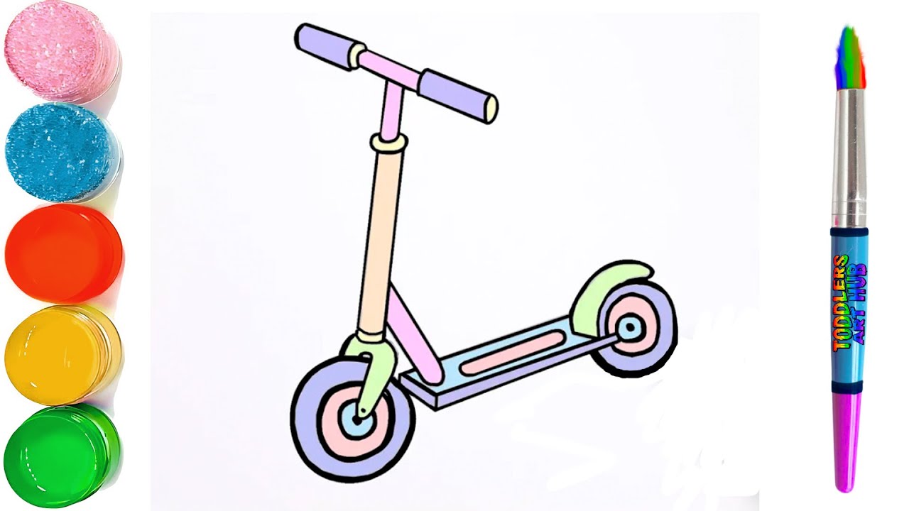 Scooter Drawing, Painting Coloring for Kids & Toddler 🛴 How to Draw ...