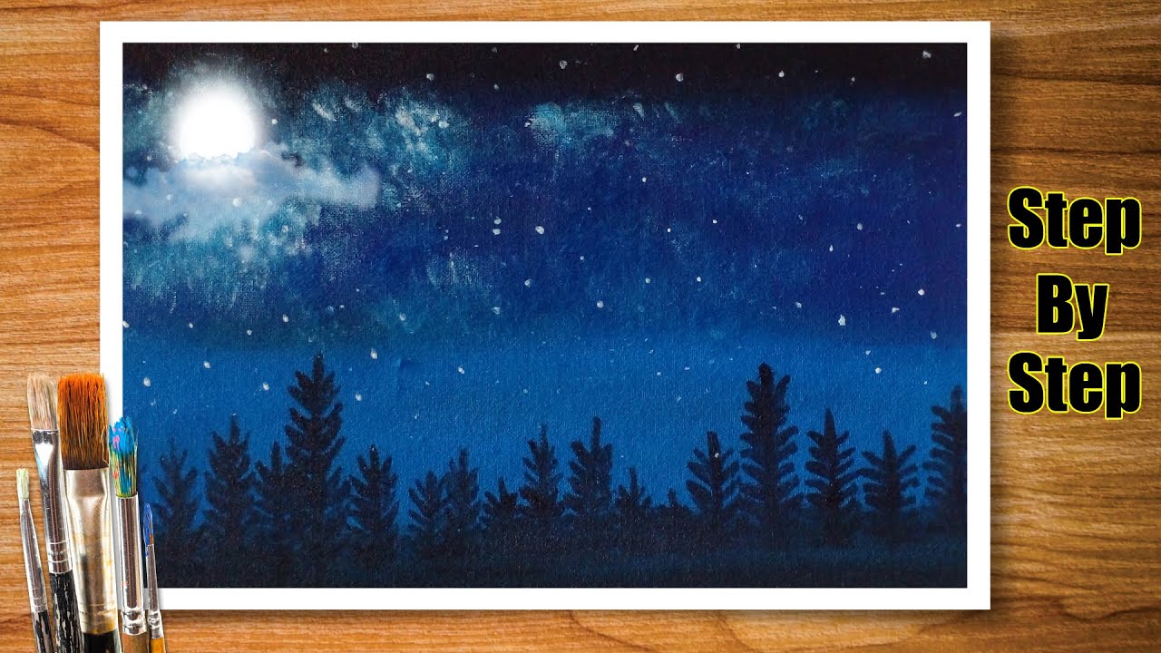 Acrylic Painting ,Acrylic Painting For Beginners ,Night Scenery With ...