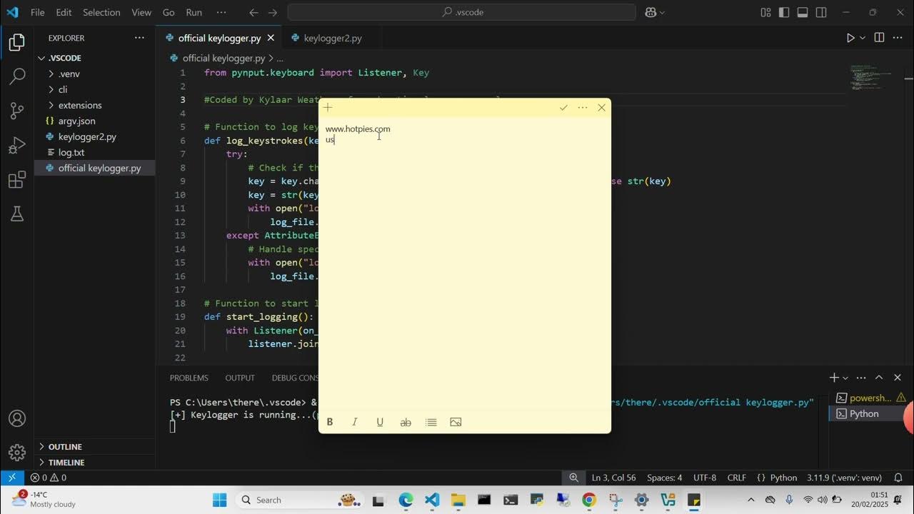 Demonstration Of My Coded Keylogger Using Python - YouTube