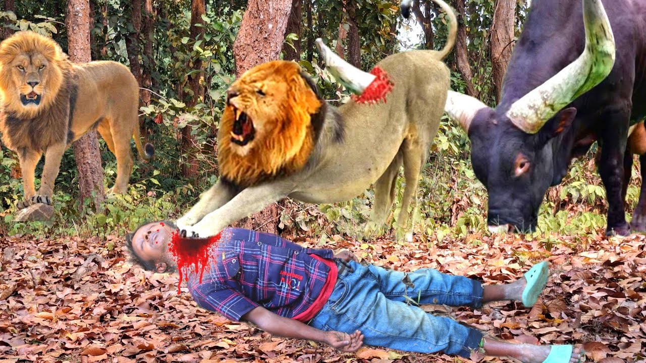 Lion Attack Man in Forest | Lion Attack Hunter | Lion Attack Stories ...