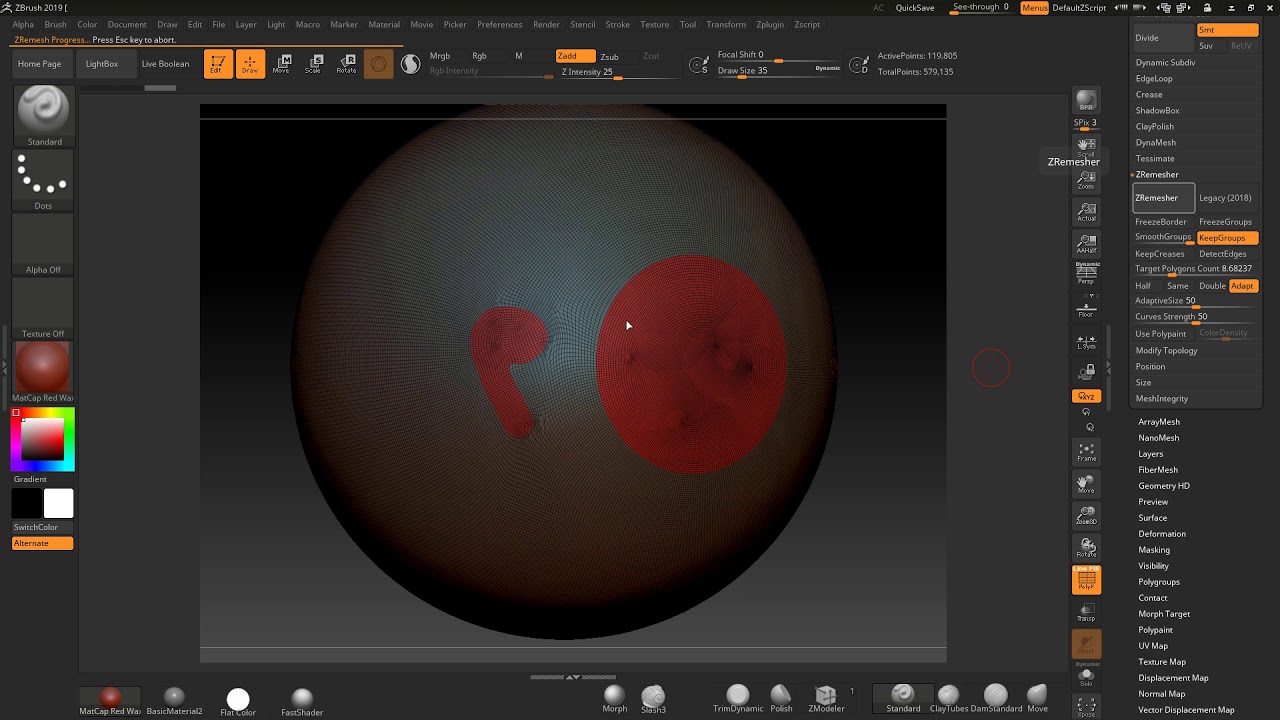 Zbrush Zremesher 30 Edgeflow Using Polygroups And Re Evaluate Groups Youtube
