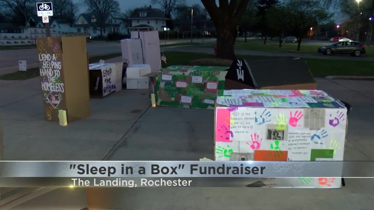 'Sleep in a box' event begins to raise money for The Landing - YouTube