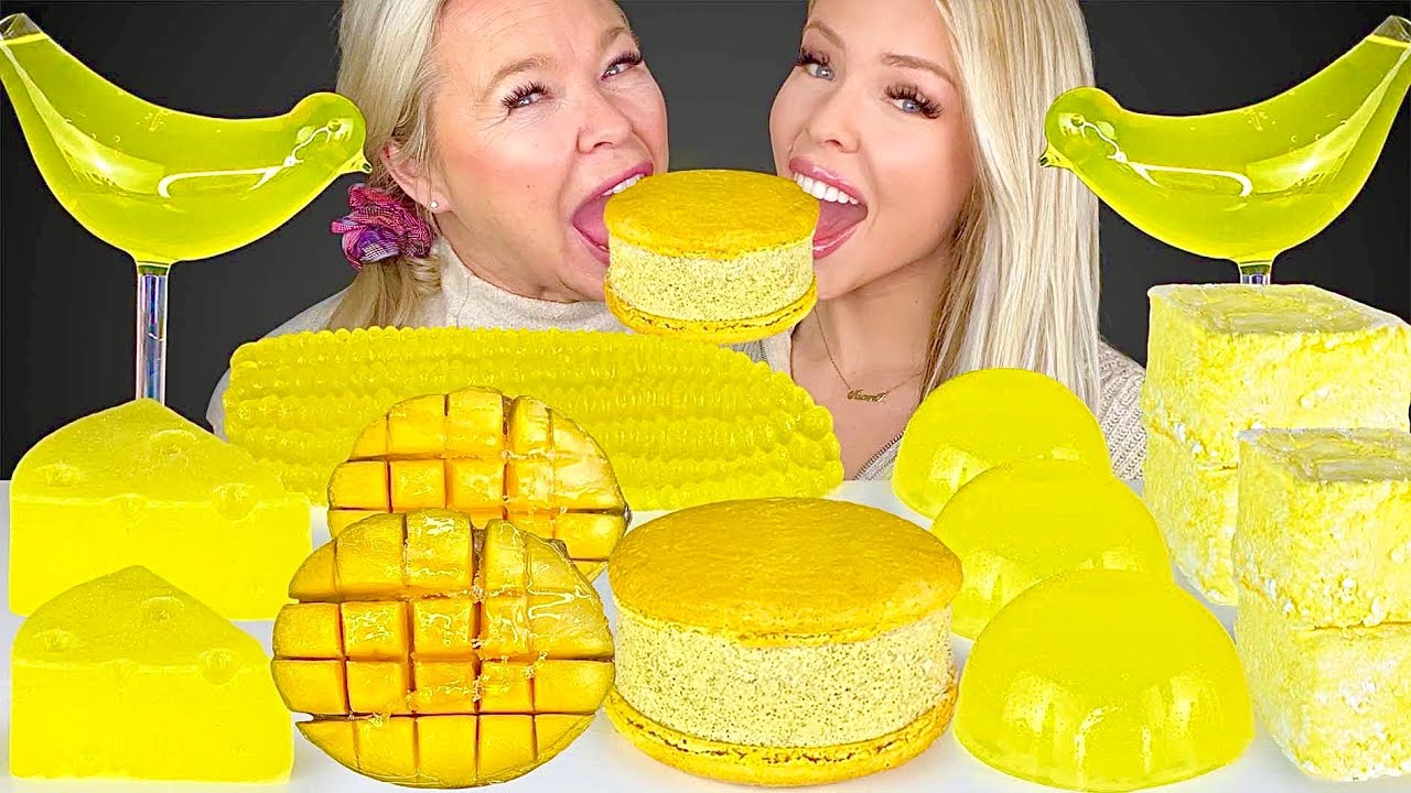 ASMR Yellow Desserts, Lemon Jello, Black Sesame Macarons, Lemon Jelly ...