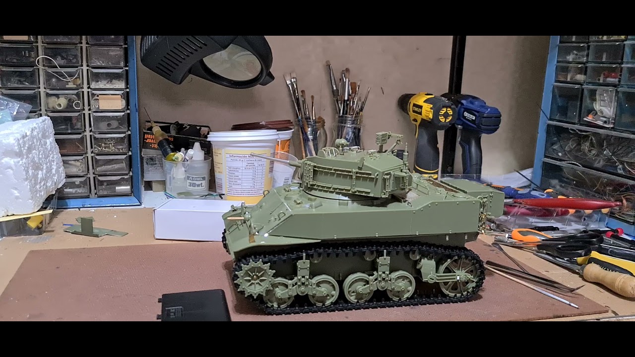 Classy Hobby M5A1 Stuart 1/16 converted to R/C - YouTube
